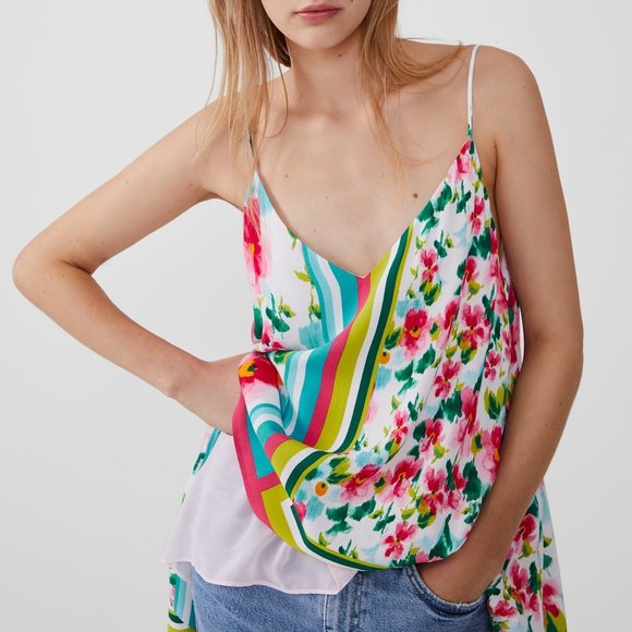 Zara | Tops | Zara Asymmetrical Floral Tank Top | Poshmark